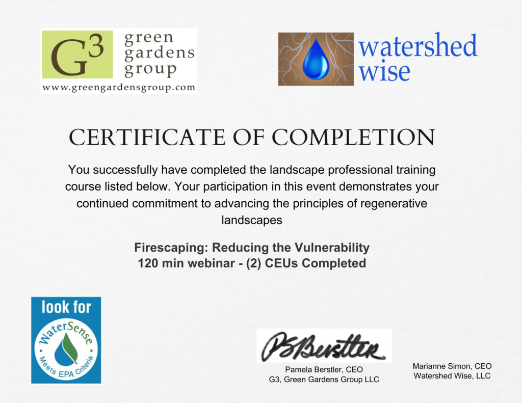 Certificate Of Completion - Firescaping_WWT - G3, Green Gardens Group
