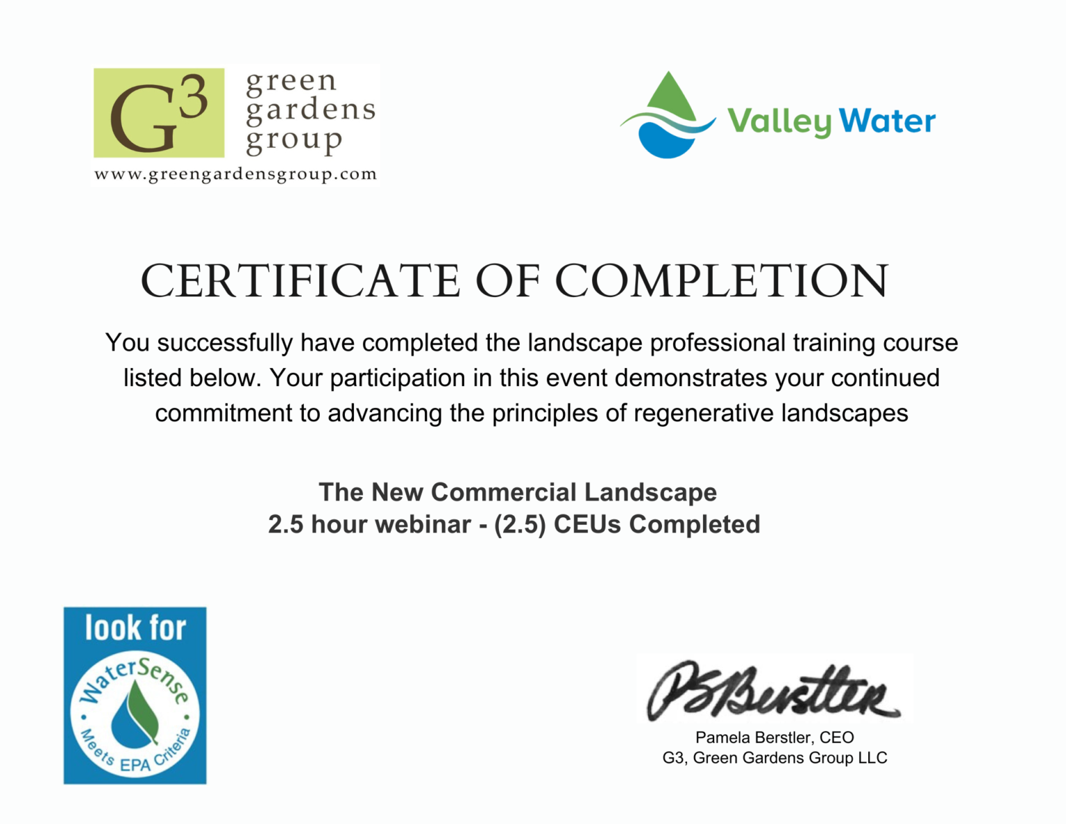 Certificate Of Completion - Valley Water - The New Commercial Landscape ...